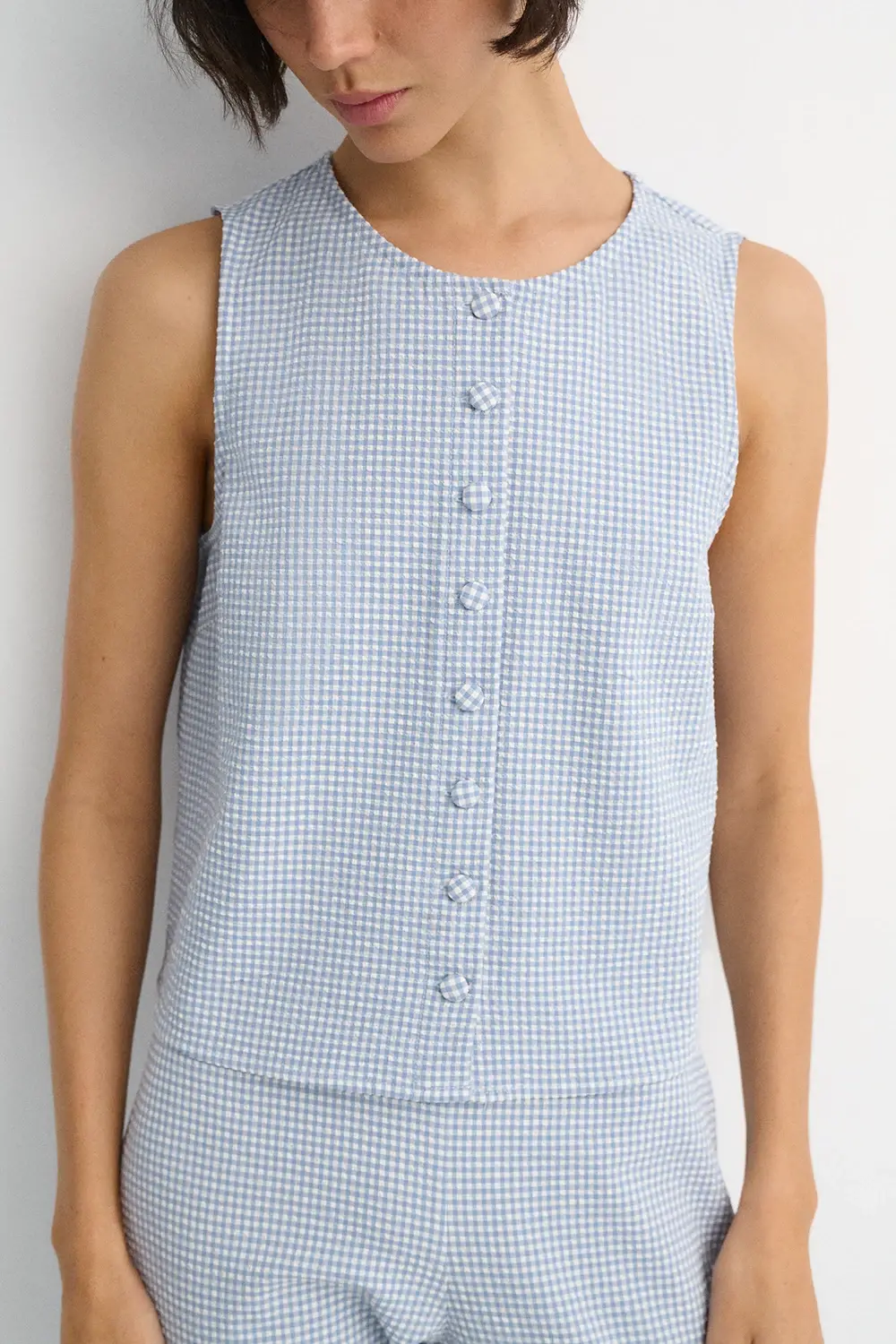 top vichy bleu poudré Bardot | eseOese