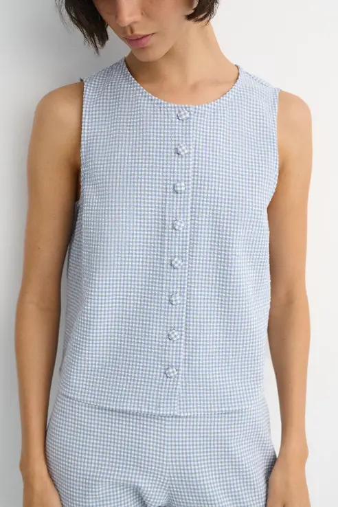 top vichy bleu poudré Bardot | eseOese
