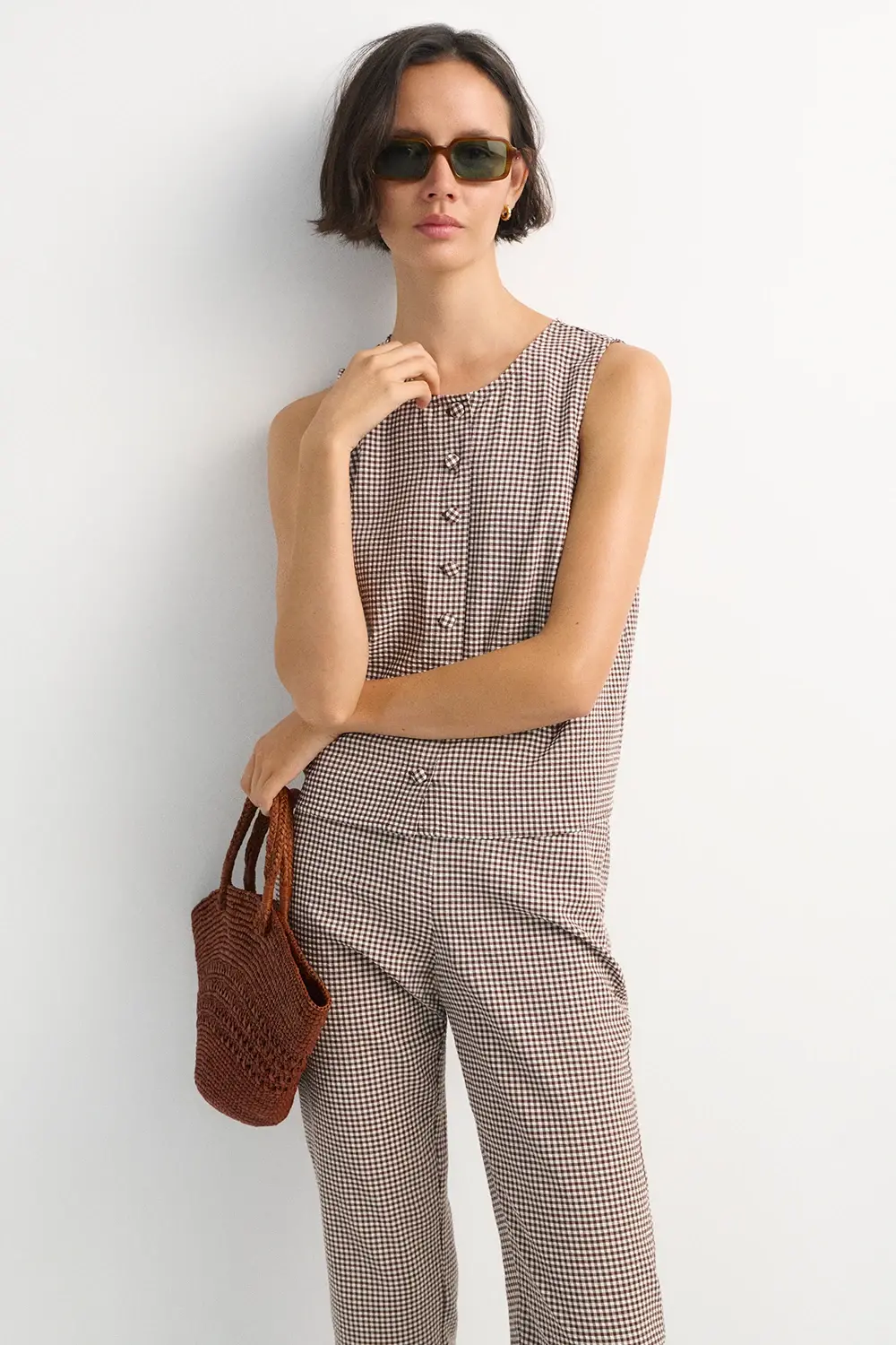 chocolate brown gingham top Bardot | eseOese